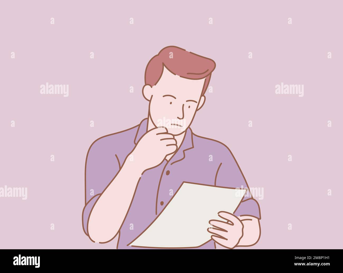 businessman read analyze paper document with outline or line and clean ...