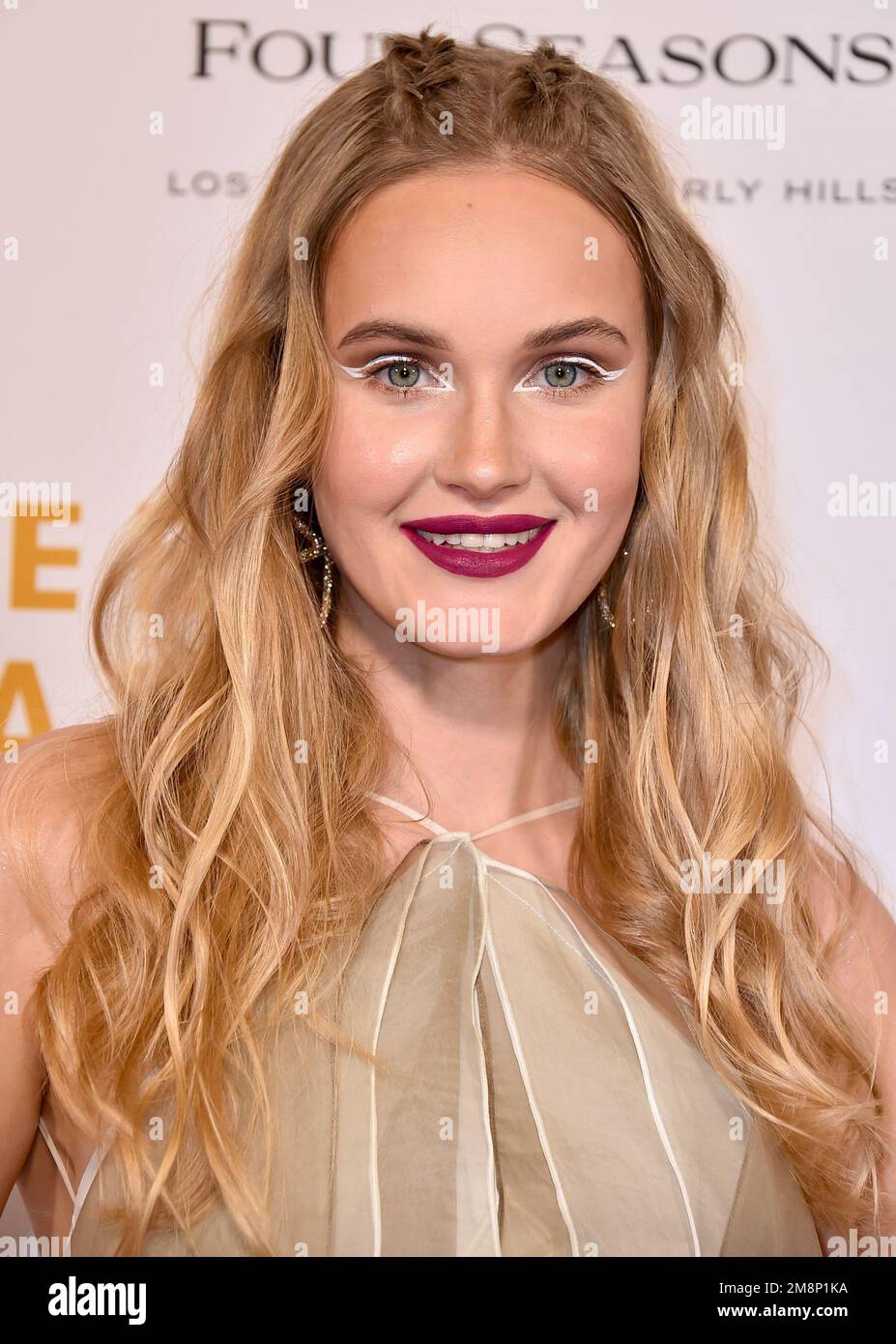 Polina Nioly arrives at the 2023 BAFTA Tea Party, Saturday, Jan. 14 ...