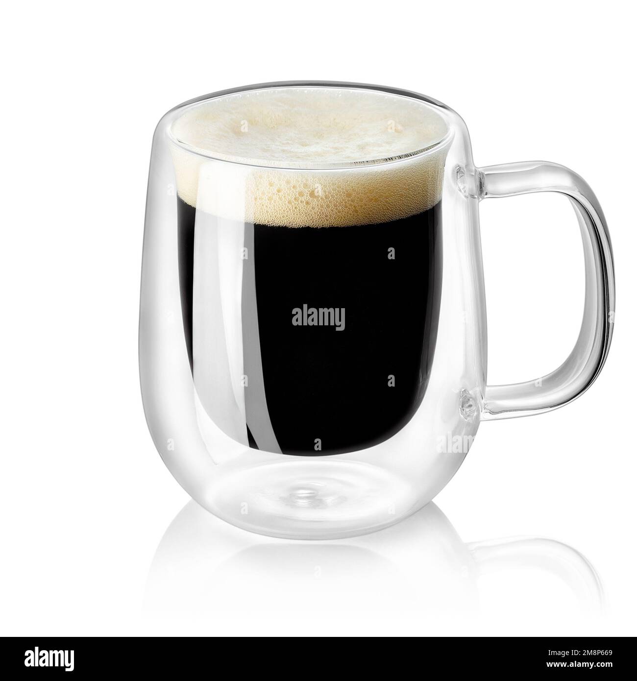 espresso in transparent glass cup with double walls isolated on white ...