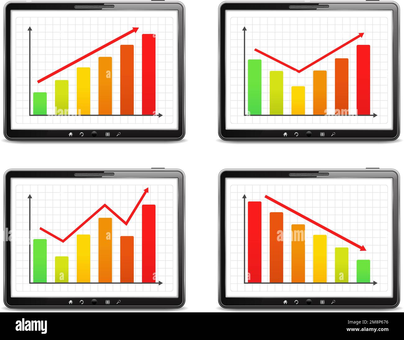 Different bar graphs on the screen of tablet computer, vector eps10 ...