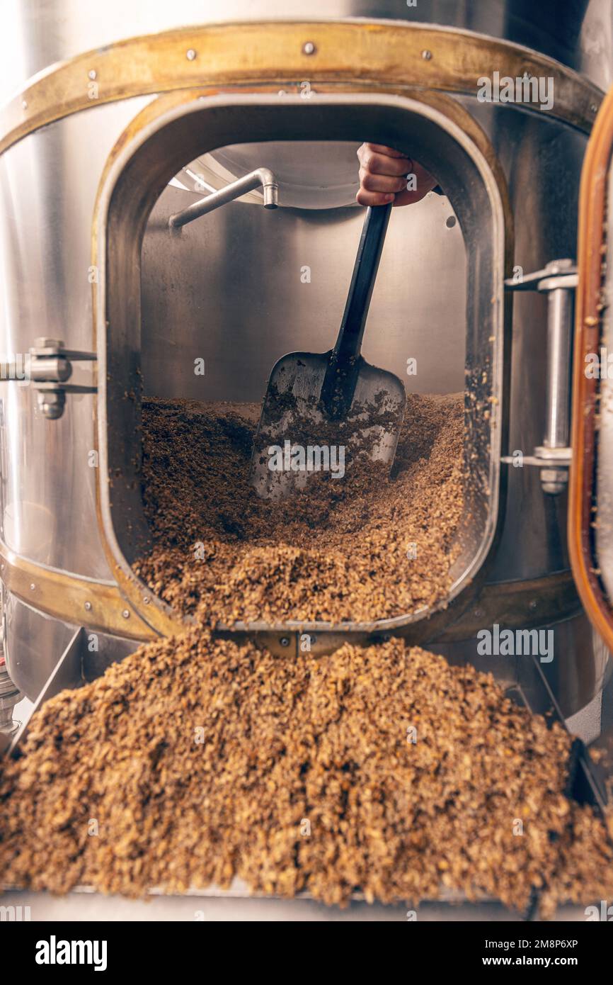 Mashing of milled malt grains for preparing malt. Process of brewing ...
