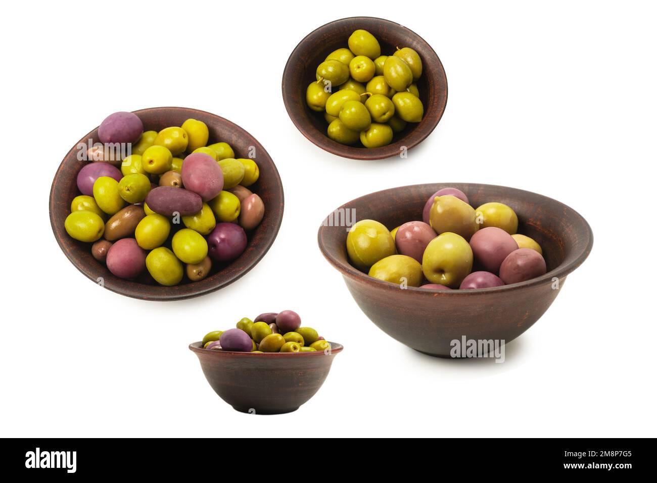 Olives in ceramic brown bowl isolated on white background Stock Photo ...