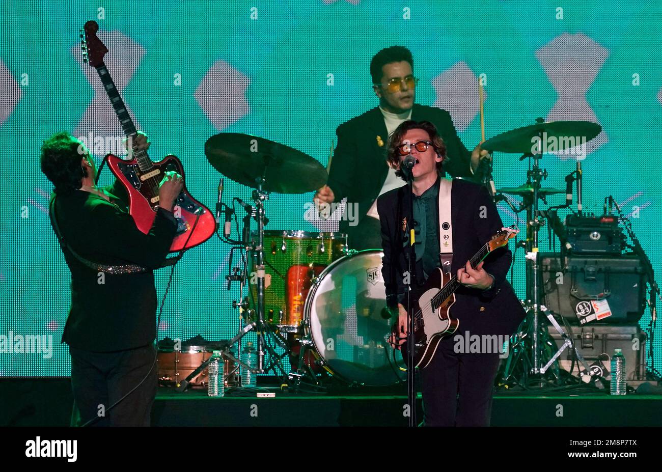 Nick Santino, right, and Sean Silverman, left, of Beach Weather perform ...