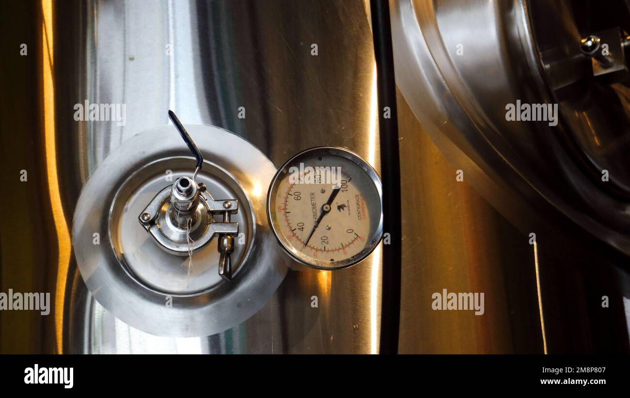Temperature Gauge On a Stainless Steel Beer Fermentation Vessel Stock ...