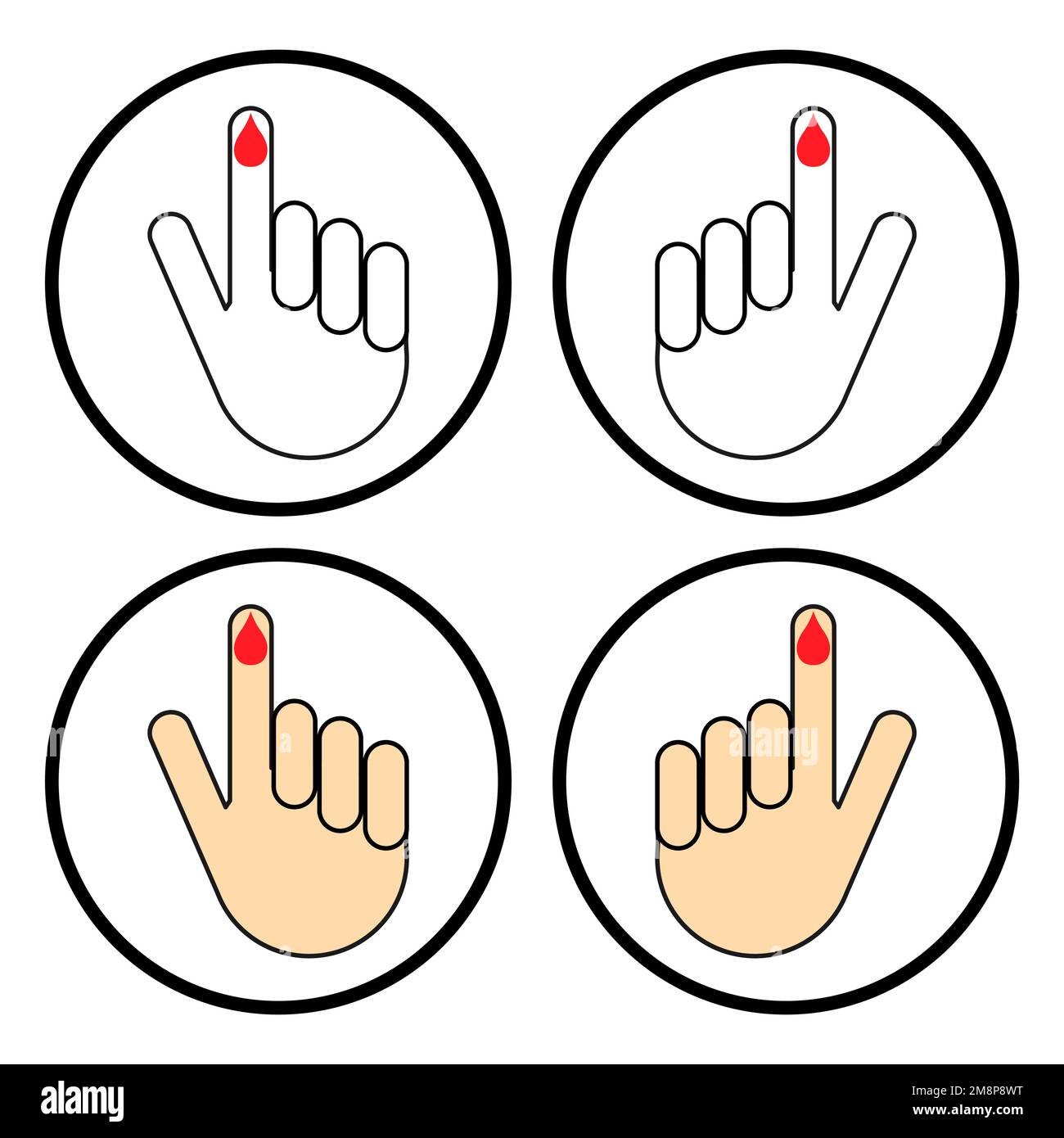 Set of Hand finger with drop blood icon, medical health test symbol ...