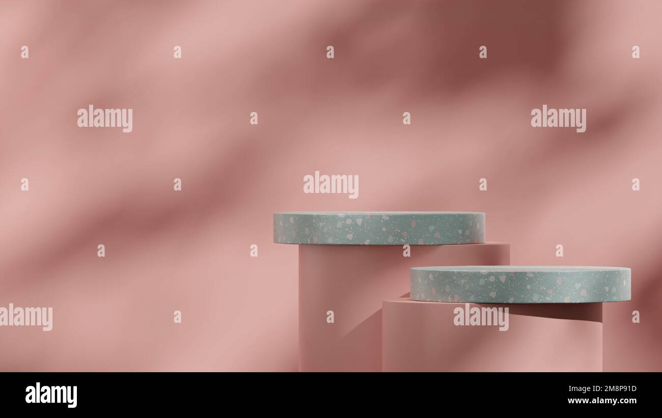 A 3D illustration of a stage for a showcase on a pink background with ...