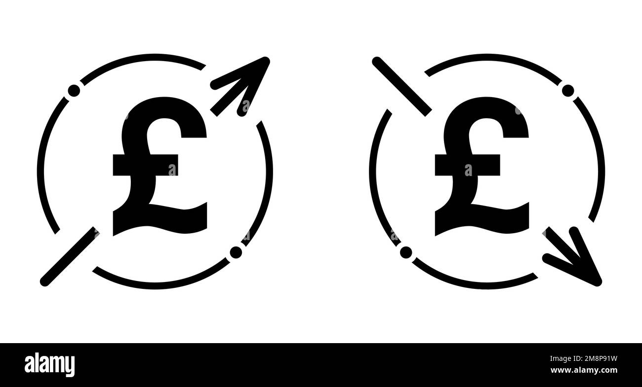 Set of cost symbol pound increase and decrease icon. Money vector symbol isolated on background ...