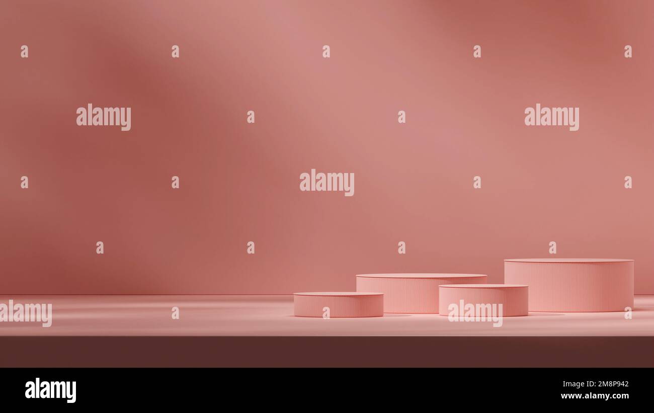 A 3D illustration of a stage for a showcase on a pink background with ...