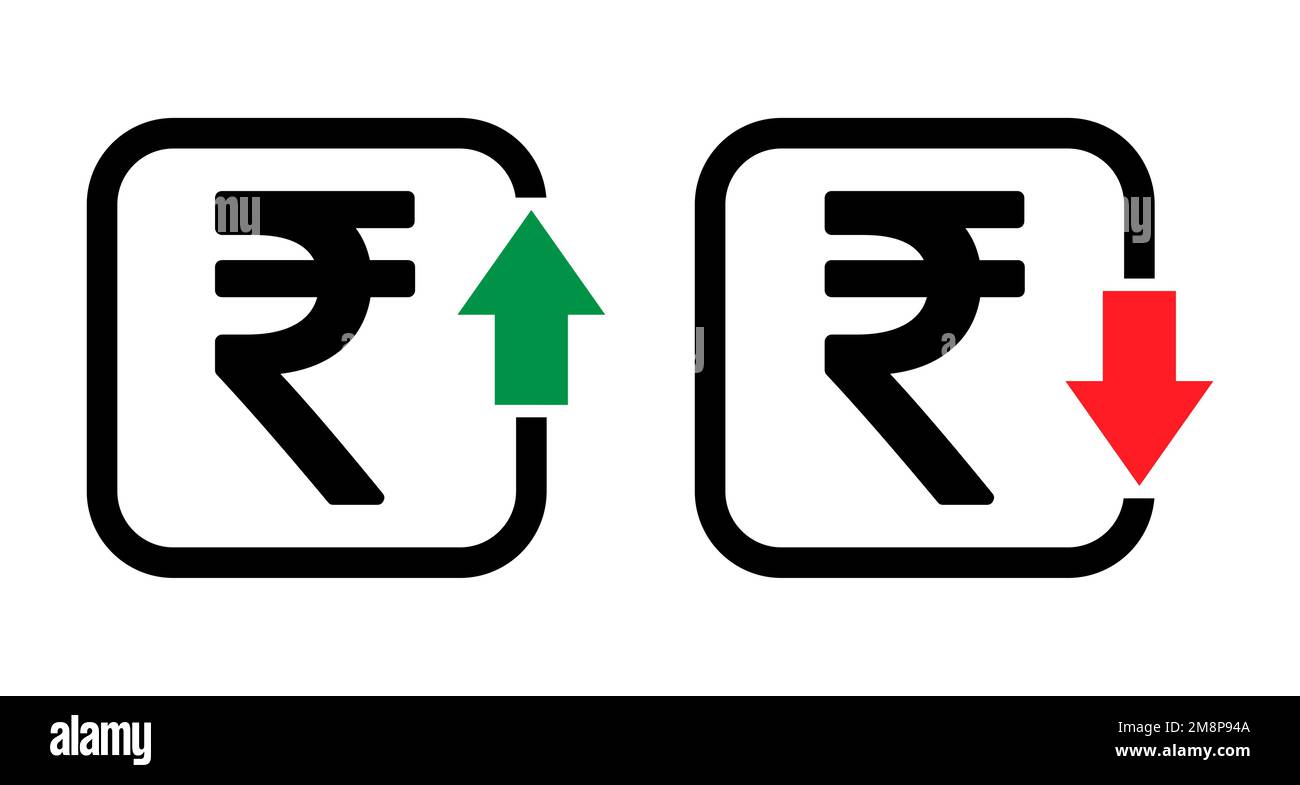 Set of cost symbol rupee increase and decrease icon. Money vector ...
