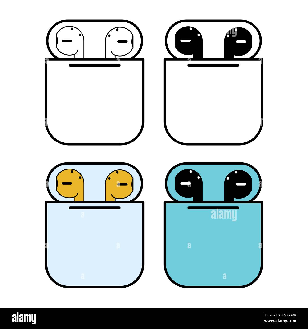 Set of Earphones music box flat icon, sound technology device sign, web ...