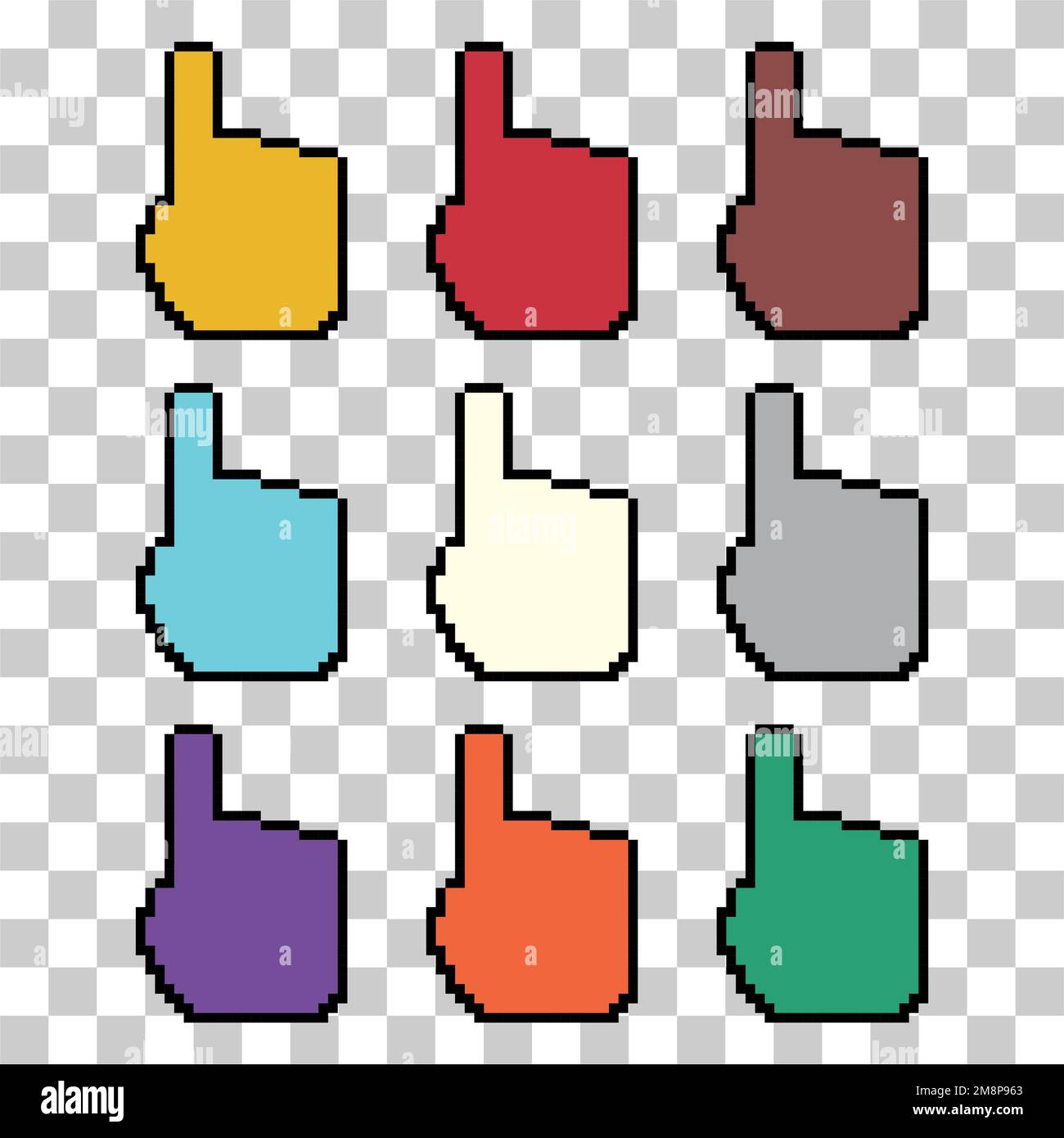 Set of finger pixel icon, web cursor click mouse symbol, computer pointer vector illustration ...