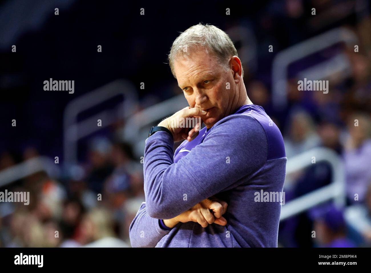 Kansas State head coach Jeff Mittie reacts after a turnover by his team ...