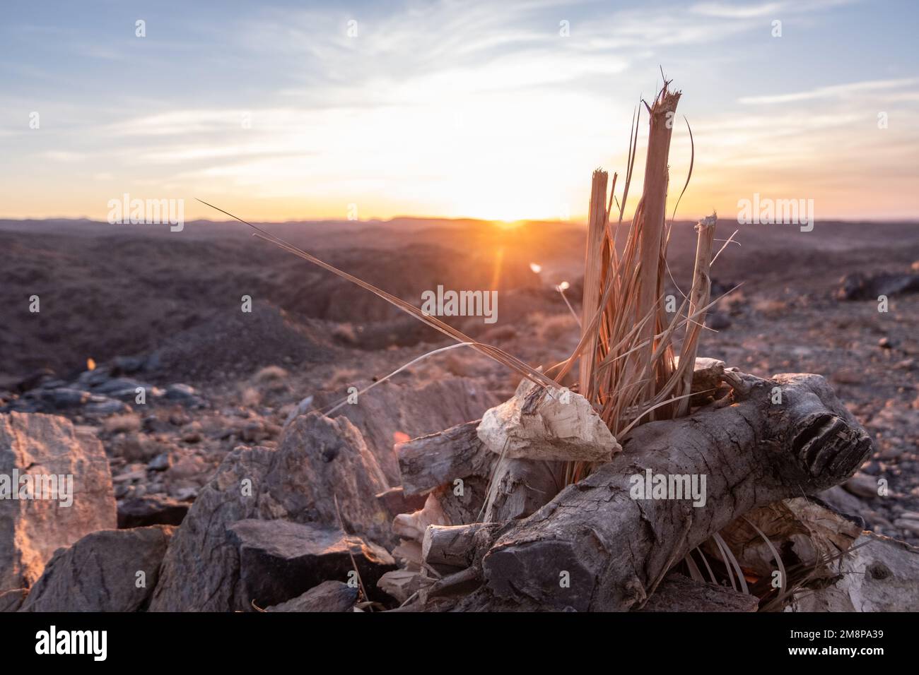 Traditional Moroccan mint tea prepared on the fire on top of a mountain ...