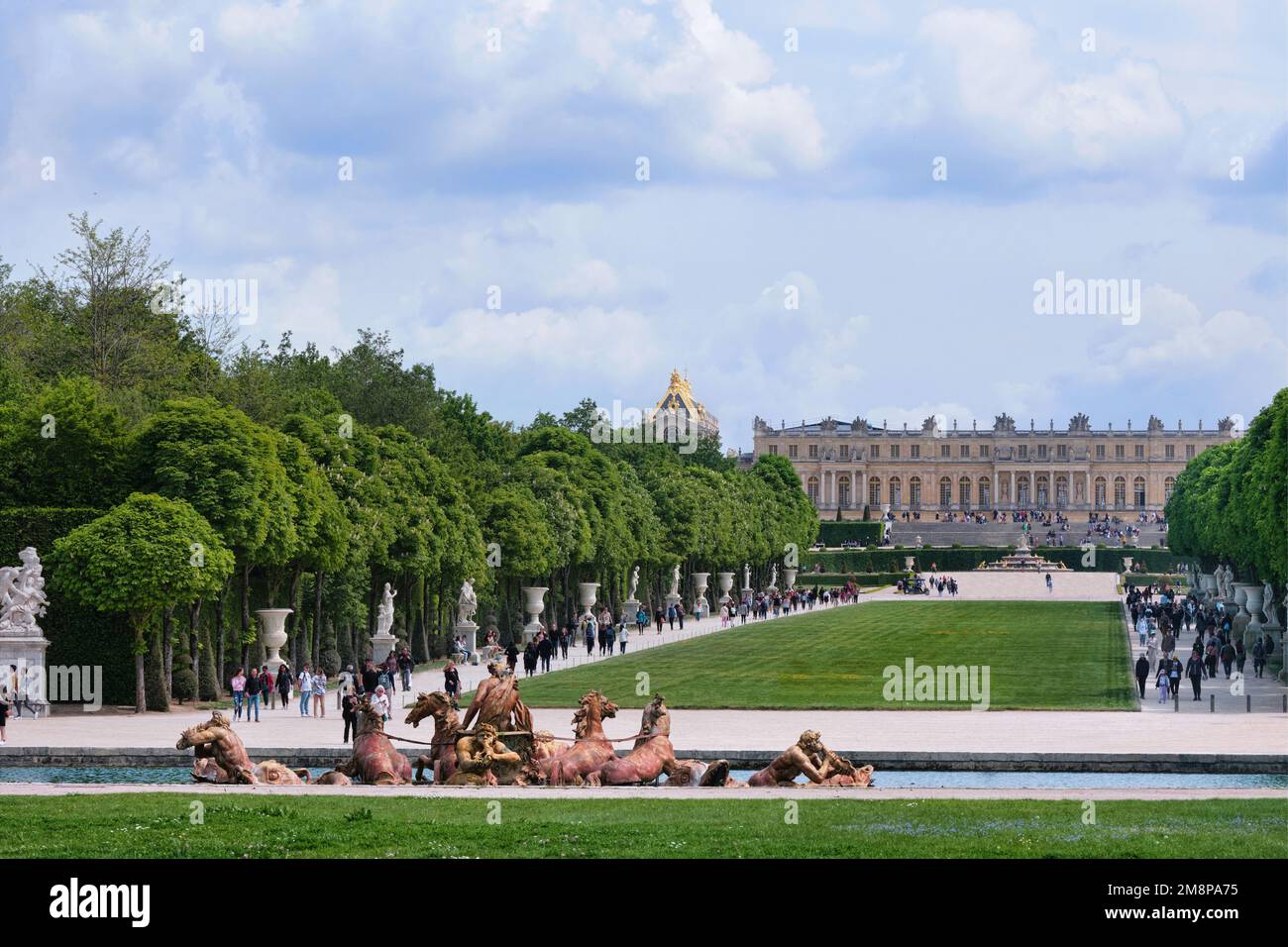Paris, France - May, 2022: Gardens of the famous Palace of Versailles ...