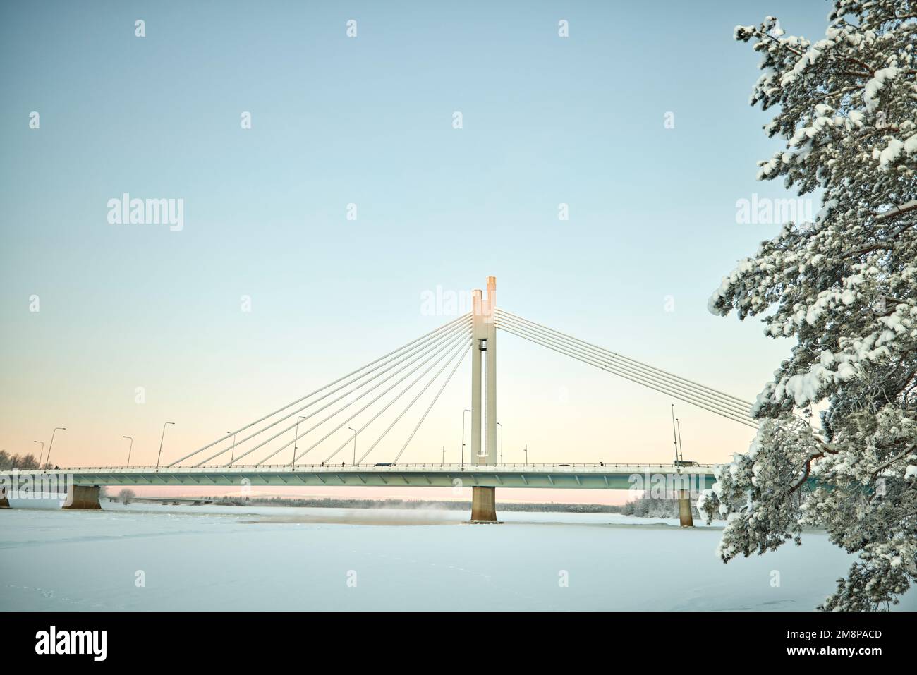 Rovaniemi, Lapland, northern Finland. frozen Kemijoki river lumberjack ...