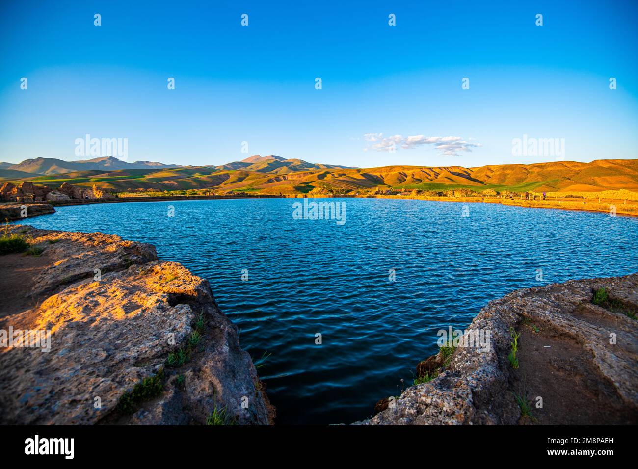 The crater at the World Heritage Site Takht-e Soleyman in Iran Stock ...