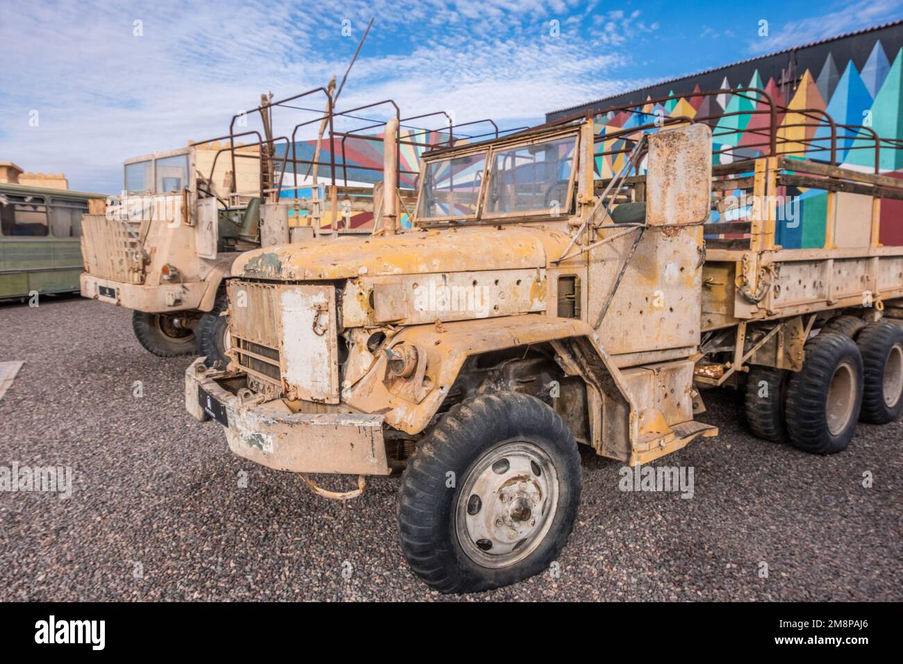 Abandoned and rusty military vehicles in the middle of the desert Stock ...