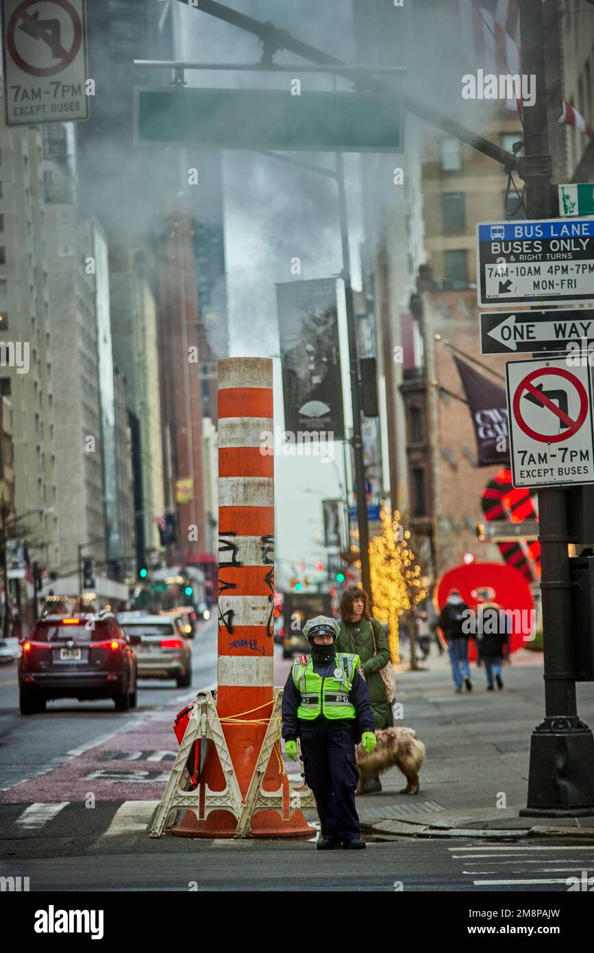 New York city Manhattan MYPD traffic office at the junction on 5th ...