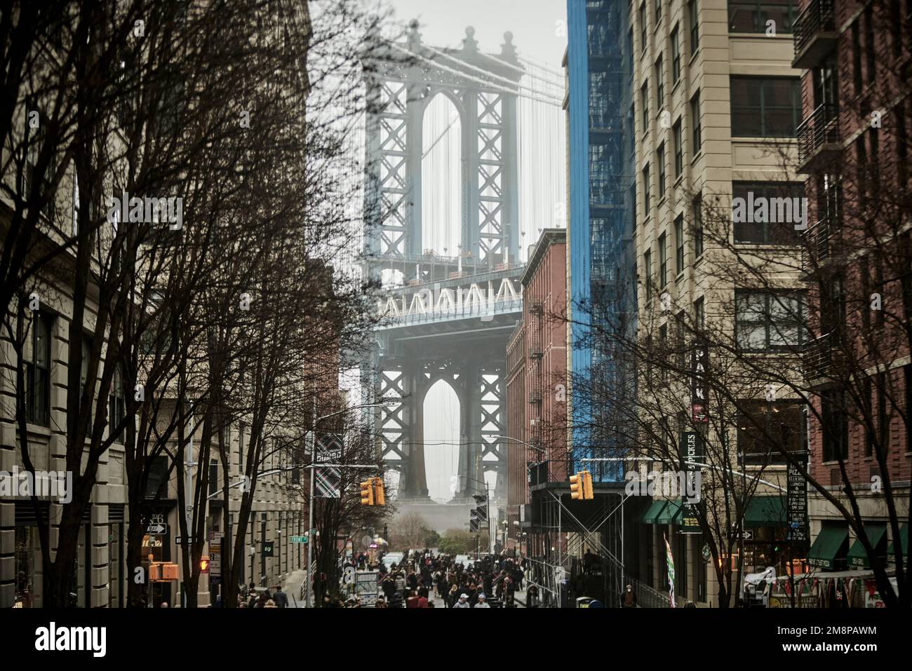 New York city Brooklyn Dumbo area with landmark Manhattan Bridge Stock ...