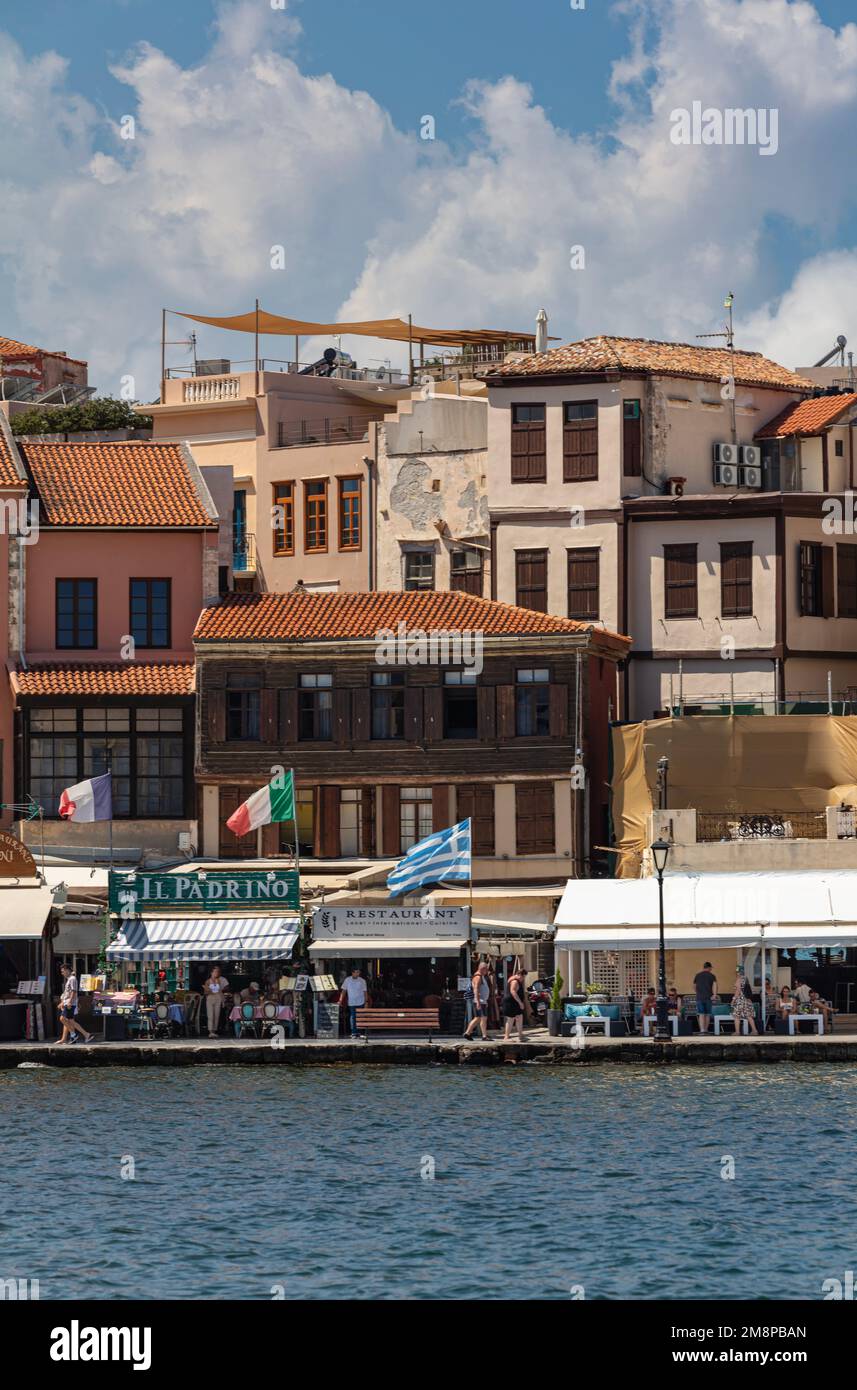 Buildings along the promenade of Chania, Crete Stock Photo - Alamy