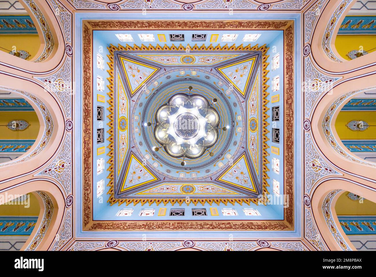 Symmetrical wide angle view of the colorful interior of the Jumeirah ...