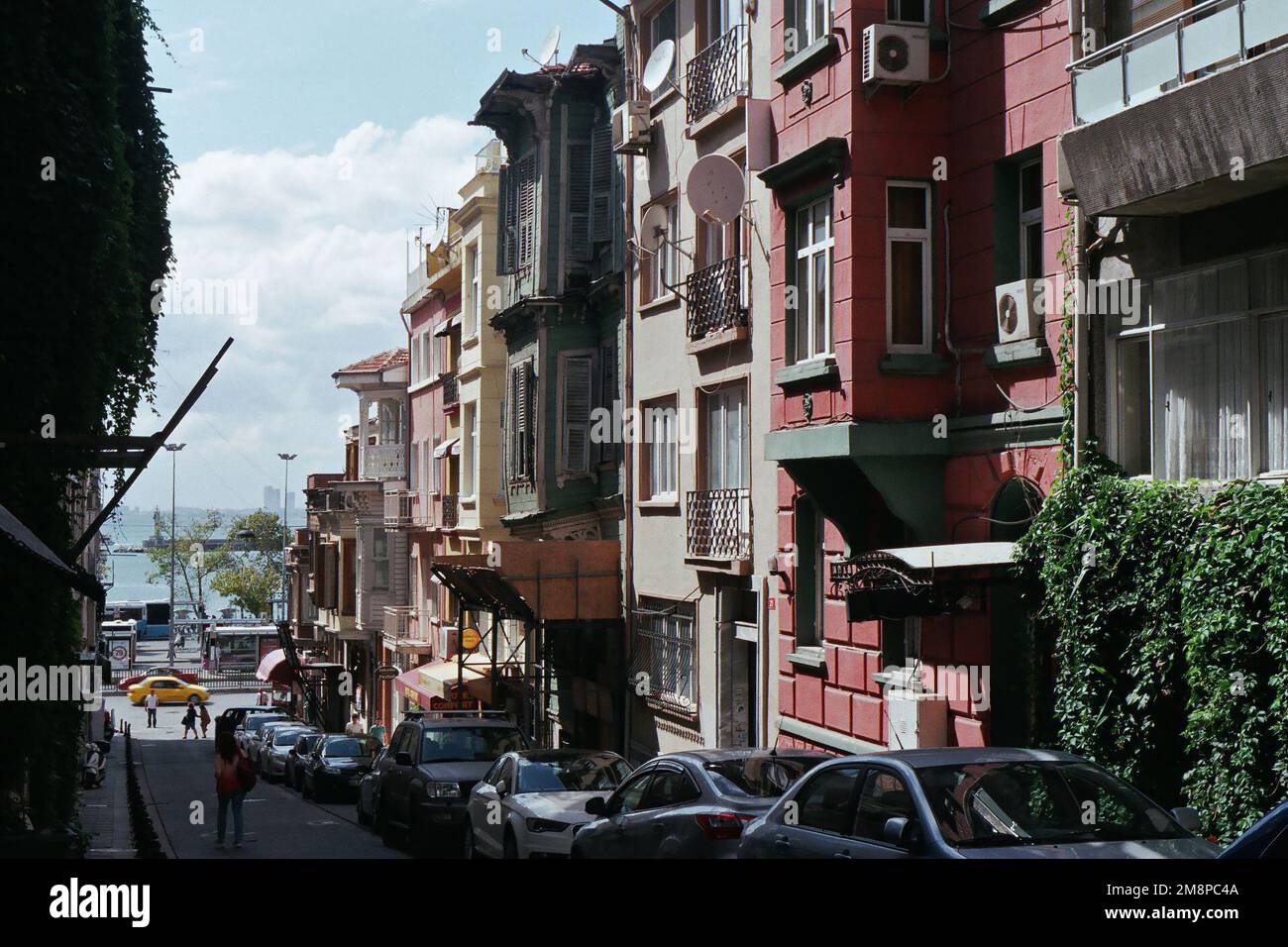 Street photo with facades of historical, colorful buildings from ...