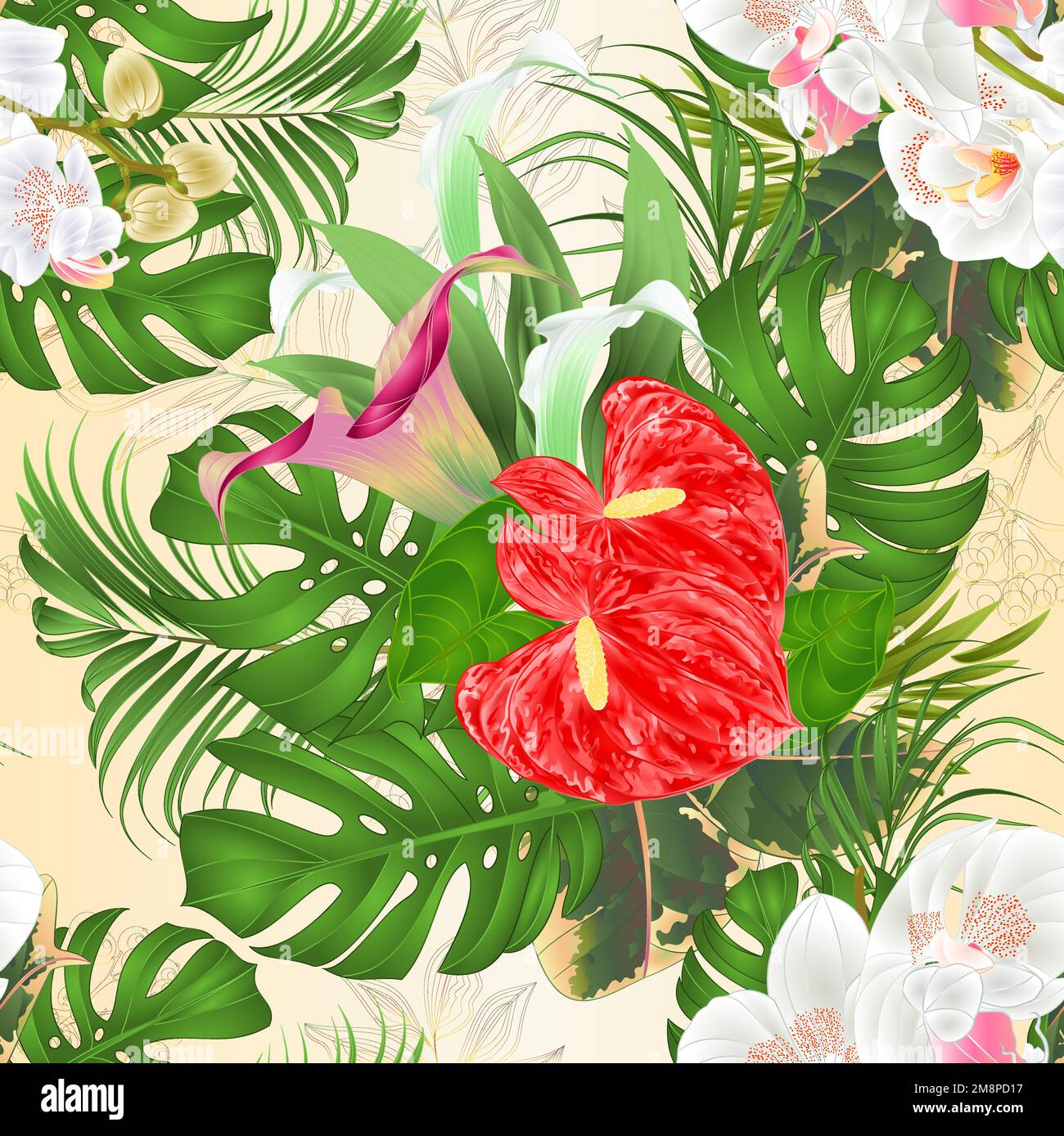 Seamless Texture Bouquet With Tropical Flowers Floral Arrangement With