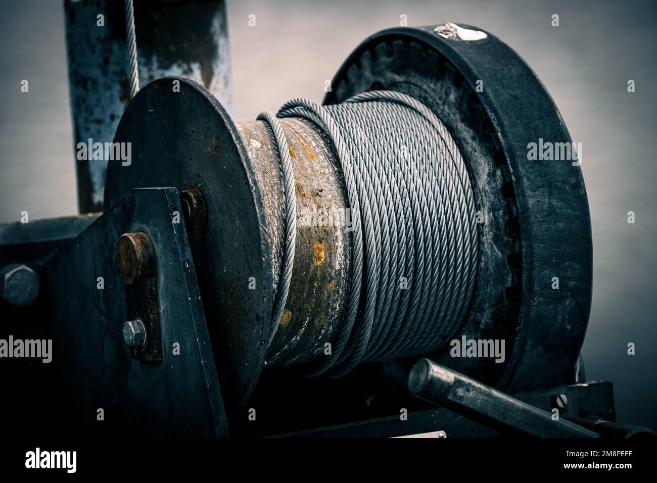 A wire rope sling on a ship winch roll Stock Photo - Alamy