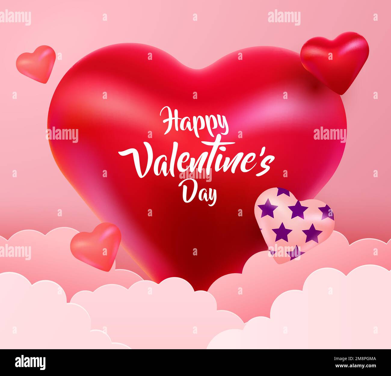 Valentine's heart flies in the clouds. Vector illustration Stock Vector ...
