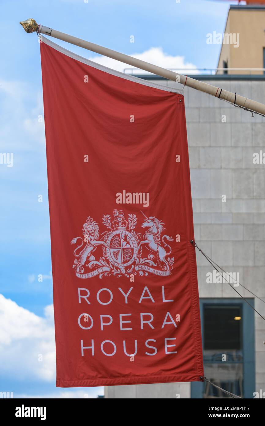 Flags outside the Royal Opera in London's Covent Garden display the ...