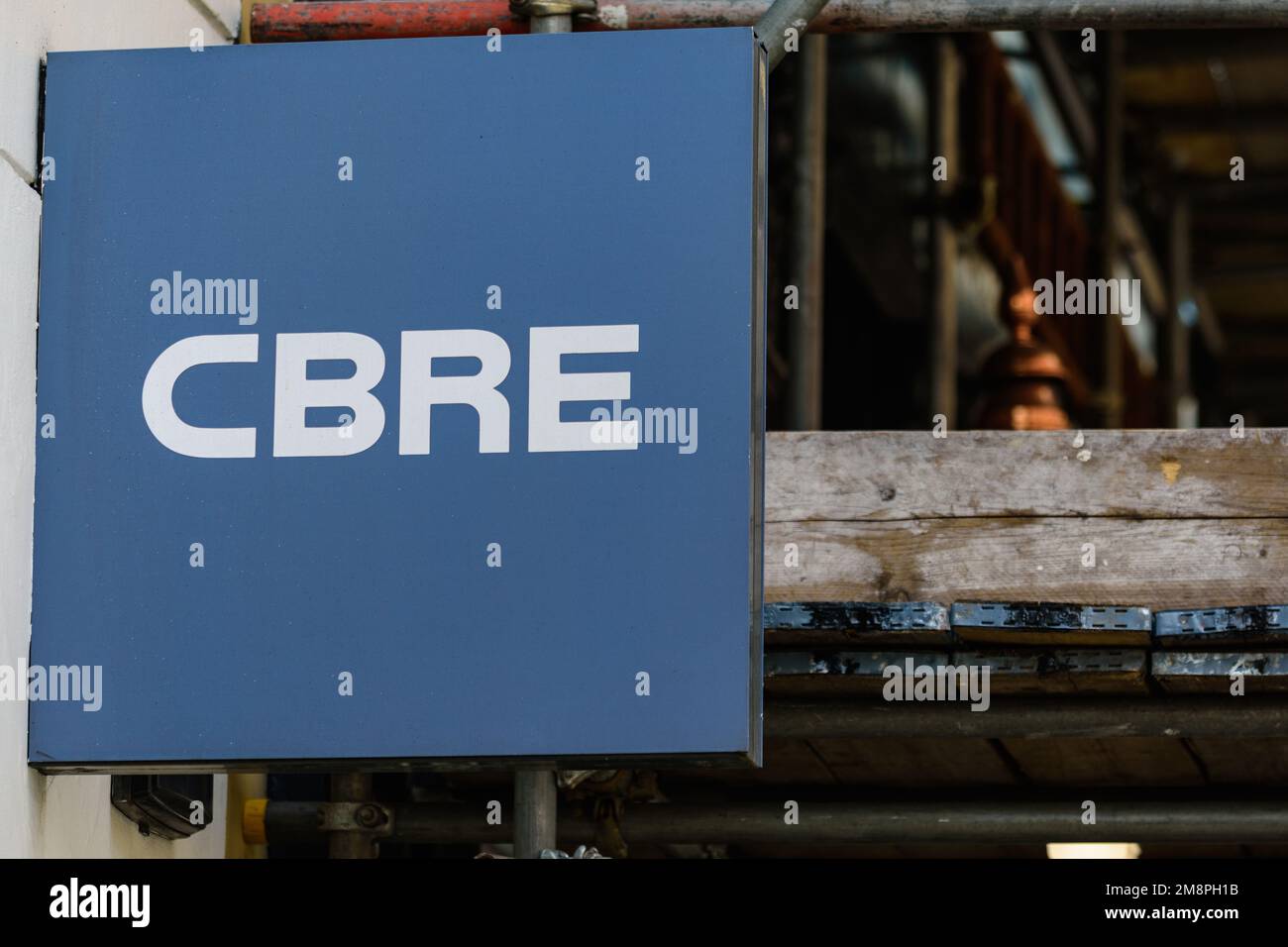 CBRE office sign in Covent Garden, London UK. CBRE property management ...