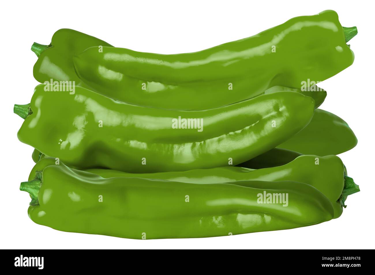 Fresh green capsicum sweet pepper isolated. A set of peppers ...