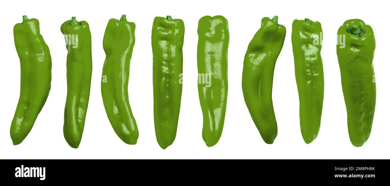 Fresh green capsicum sweet pepper isolated. A set of peppers ...