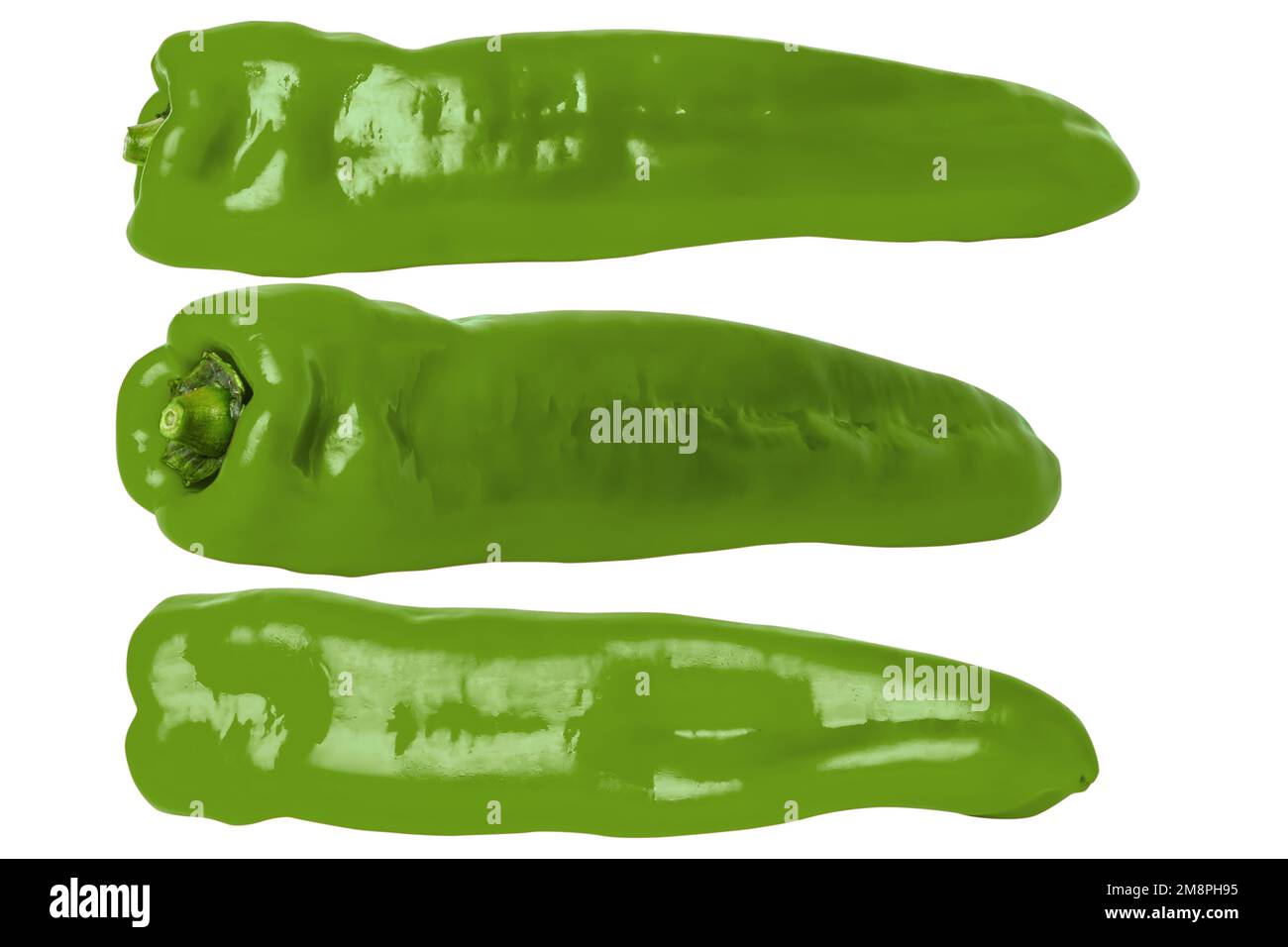 Fresh green capsicum sweet pepper isolated. A set of peppers ...