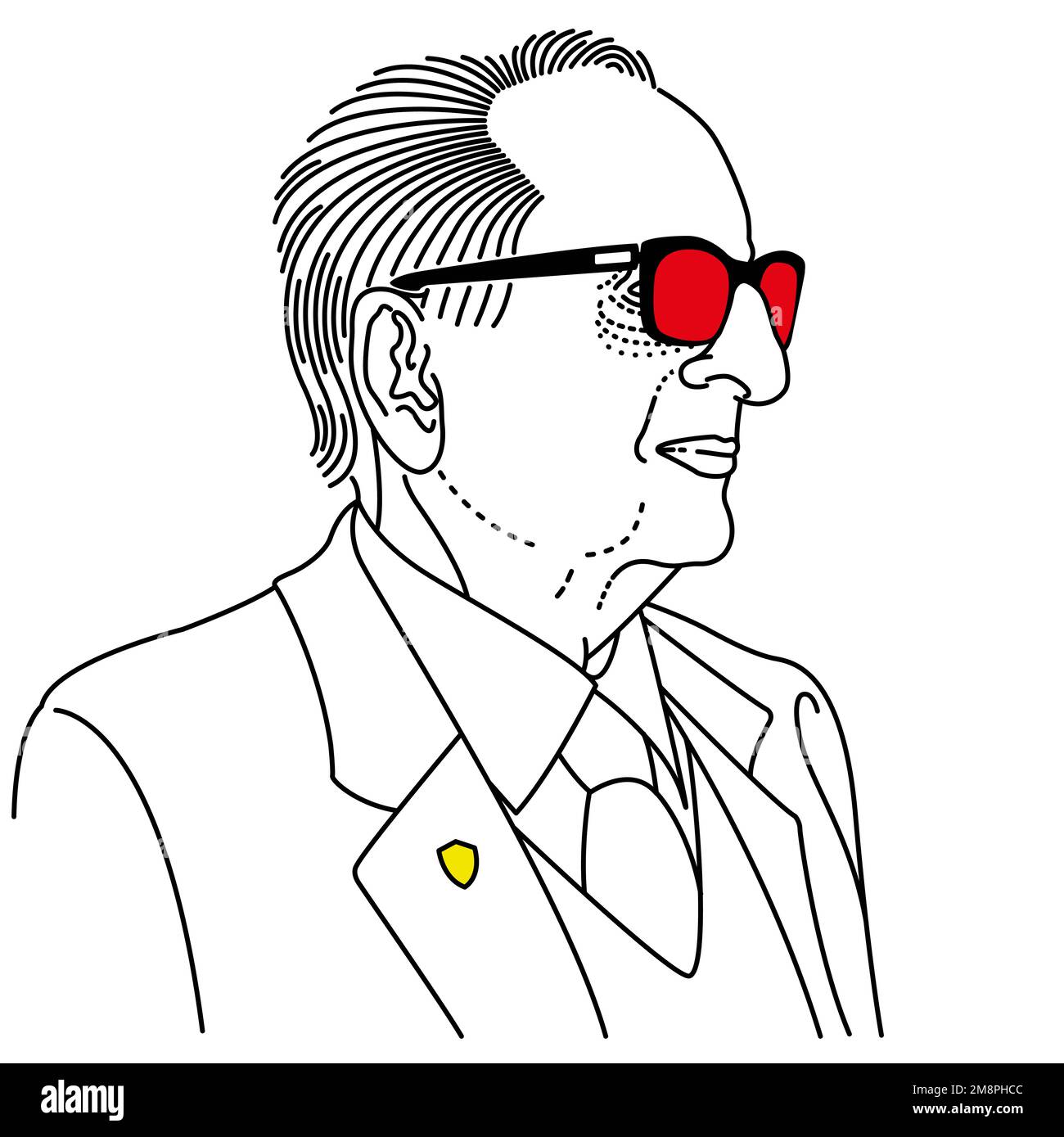 Maranello, Italy, year 2023, line drawing of the portrait of Enzo ...