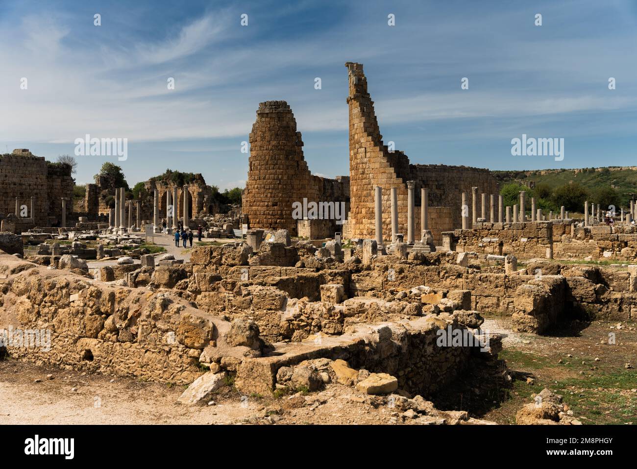 The ruins of ancient ancient Anatolian city of Perge located near the ...