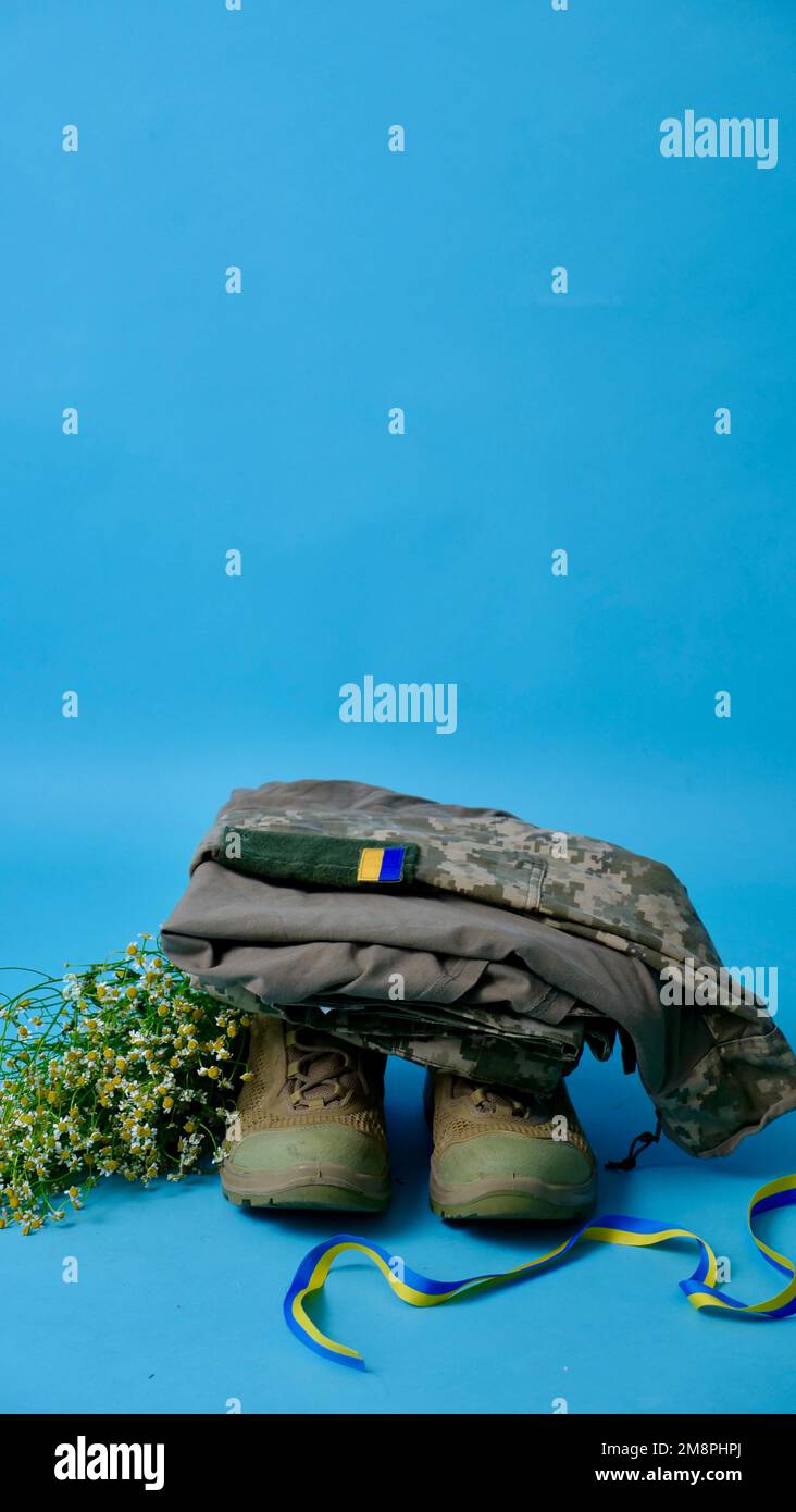 Military uniform of a Ukrainian soldier of the Armed Forces of Ukraine ...