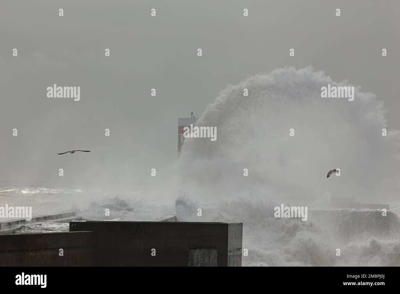 Big wave splash with spray. Douro river mouth, Porto, Portugal in the ...