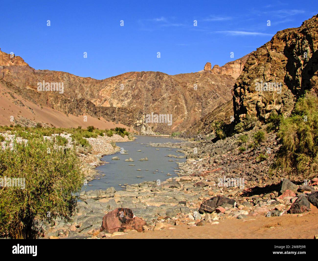 The Fish River, flowing through its canyon, in Southern Namibia. The ...