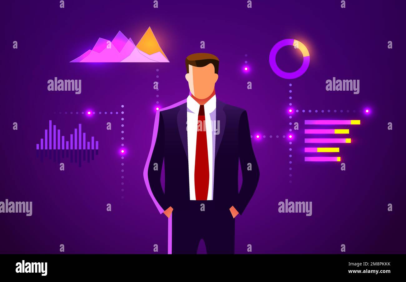 Businessman standing as a leader. Infographics and data analyze ...