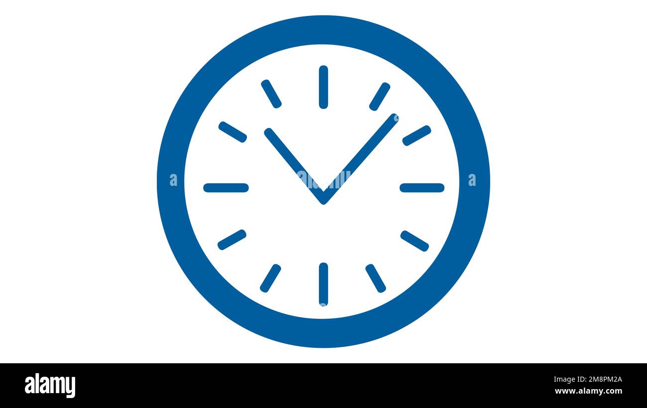 Clock icon. Simple flat clock style. Wall clock round dial, blue analog ...