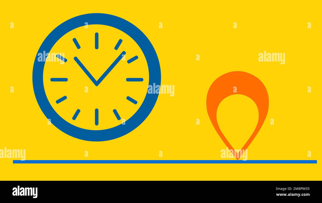 Destination icon. Simple clock icon in blue. Road icon, traffic lanes ...
