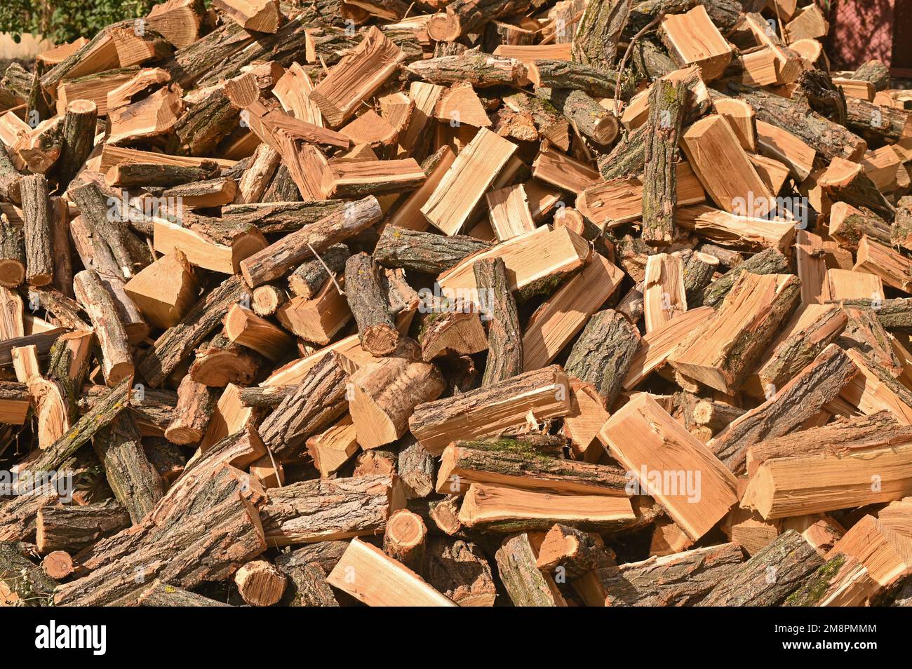 Split firewood for heating in winter. Firewood background. selective ...