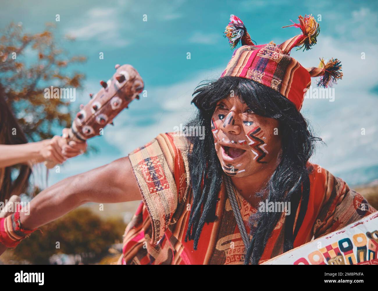 Representation of Inca warrior dressed and with battle weapons ...