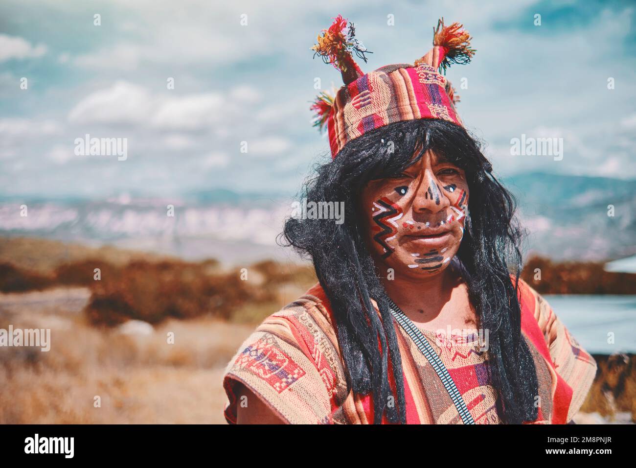 Representation of Inca warrior dressed and with battle weapons ...