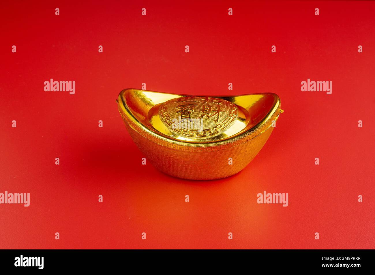 Happy Chinese New Year. Chinese Gold Sycee. Isolated red. Copy space ...