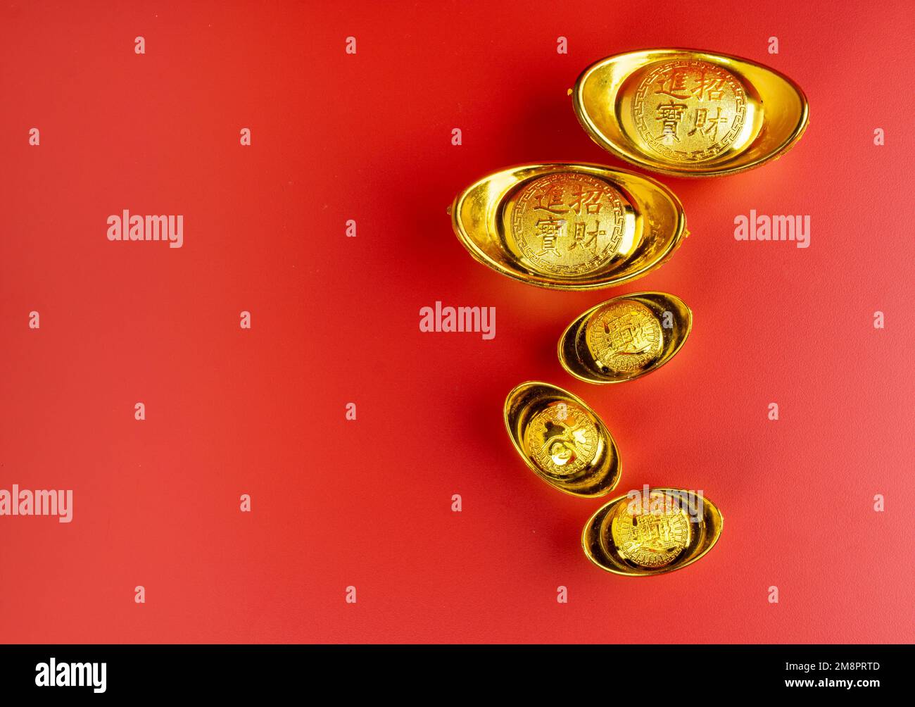 Happy Chinese New Year. Chinese Gold Sycee. Isolated red. Copy space ...