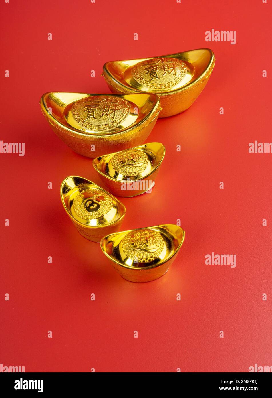 Happy Chinese New Year. Chinese Gold Sycee. Isolated red. Copy space ...