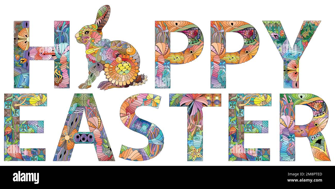 Hand-painted art design. Hand drawn illustration words HAPPY EASTER for ...