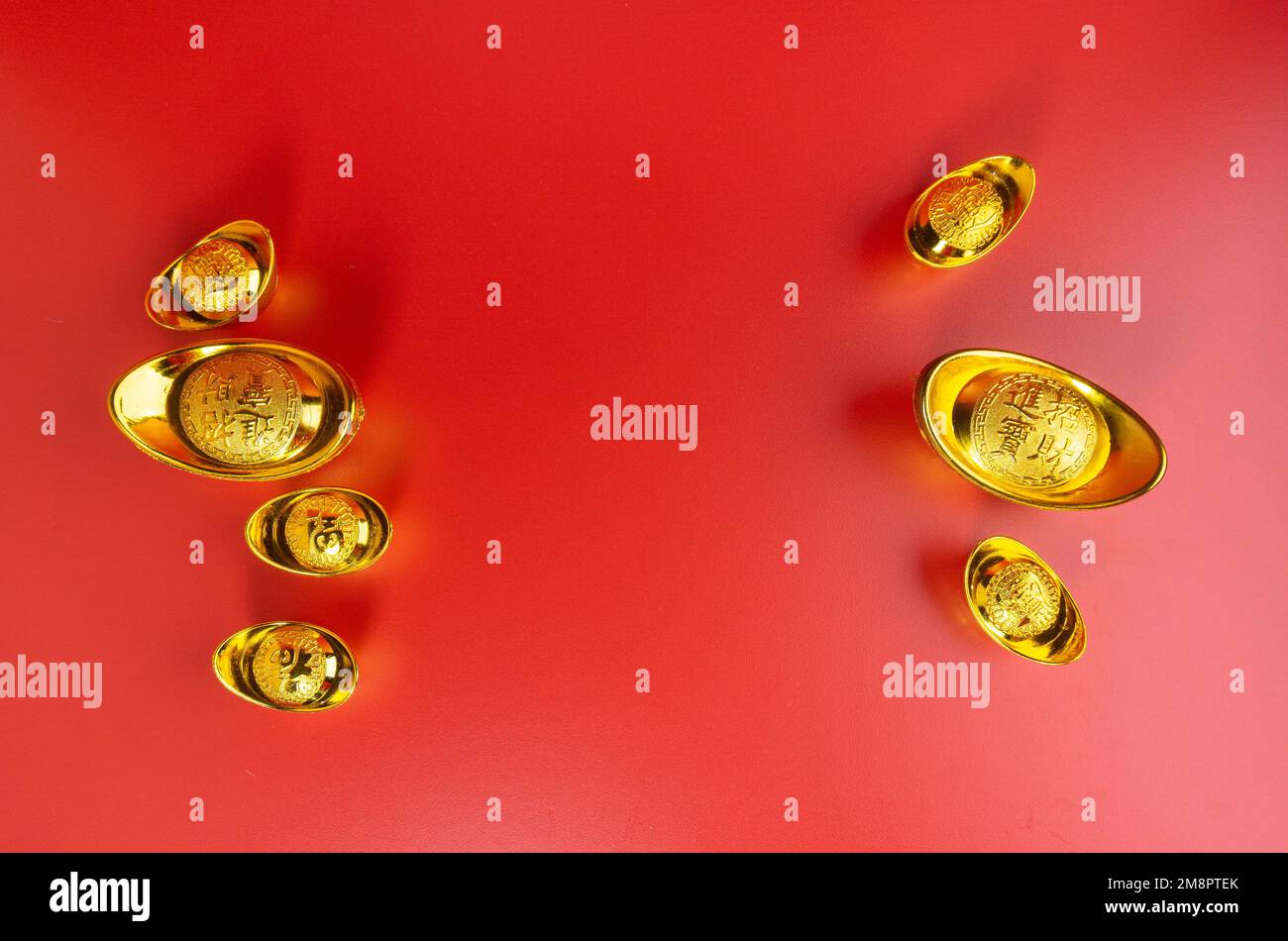 Happy Chinese New Year. Chinese Gold Sycee. Isolated red. Copy space ...